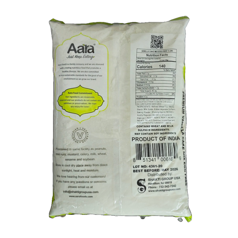 Aara Eggless Cake Mix – Vanilla Flavor – 5LB | Easy Bake | Vegetarian ...